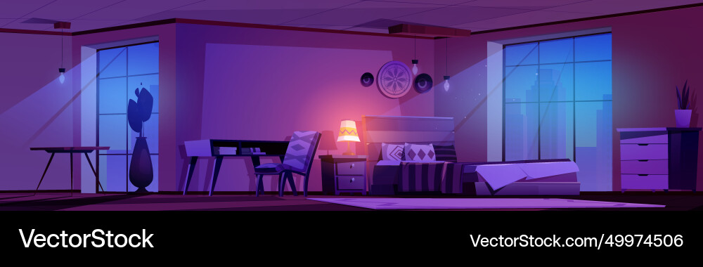 Night bedroom in modern apartment Royalty Free Vector Image