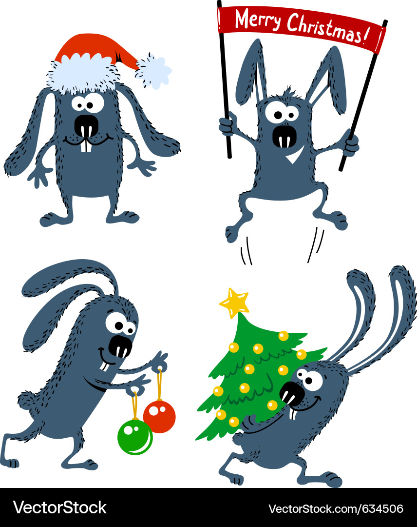 Set of cute christmas rabbits Royalty Free Vector Image