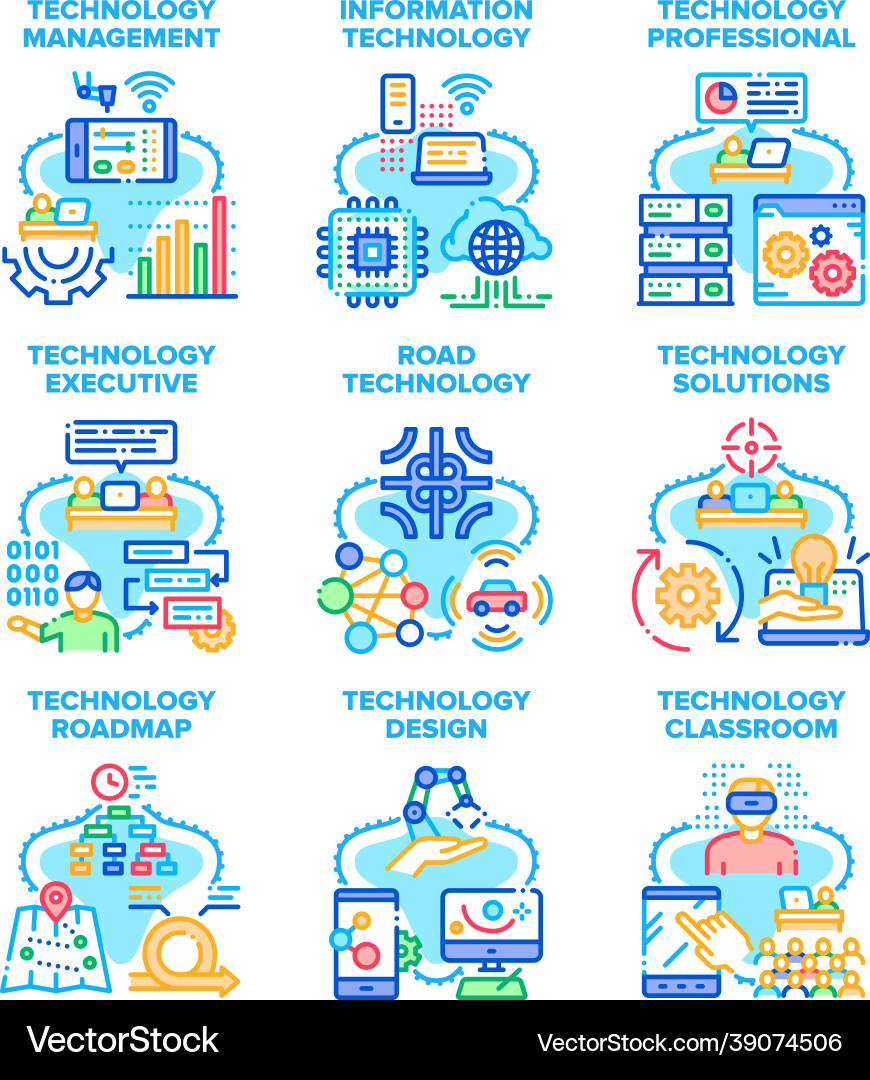 Technology solution set icons Royalty Free Vector Image