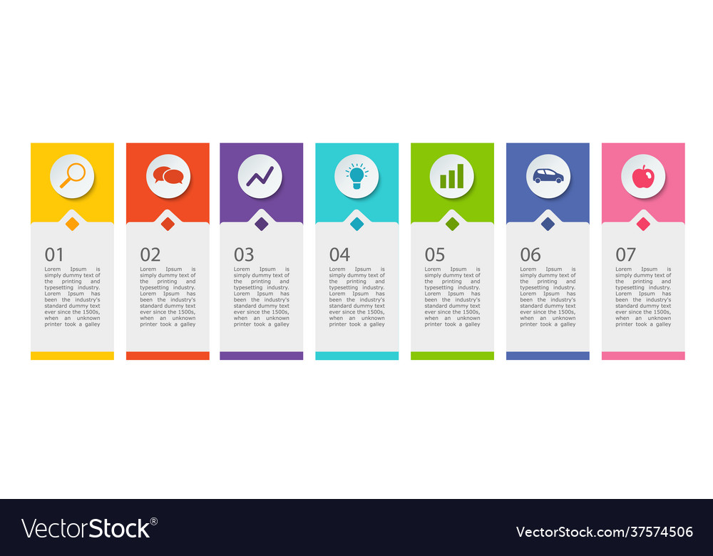 Template design layout 7 step colored blocks Vector Image Template design layout 7 step colored blocks Vector Image