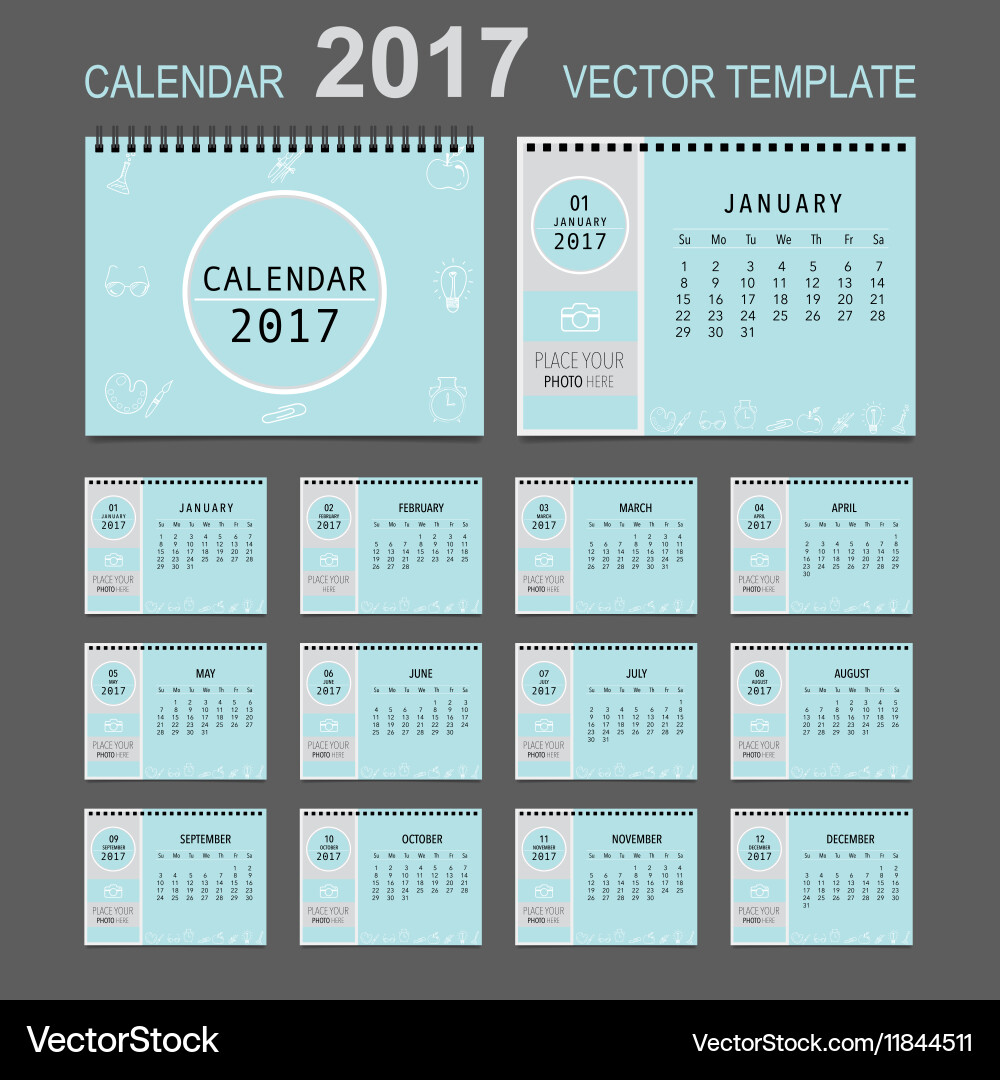2017 calendar planner design template set of 12 Vector Image
