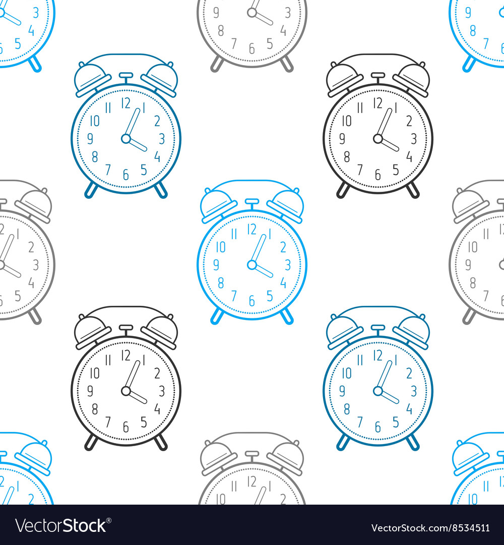 Alarm clock flat linear icon seamless pattern Vector Image