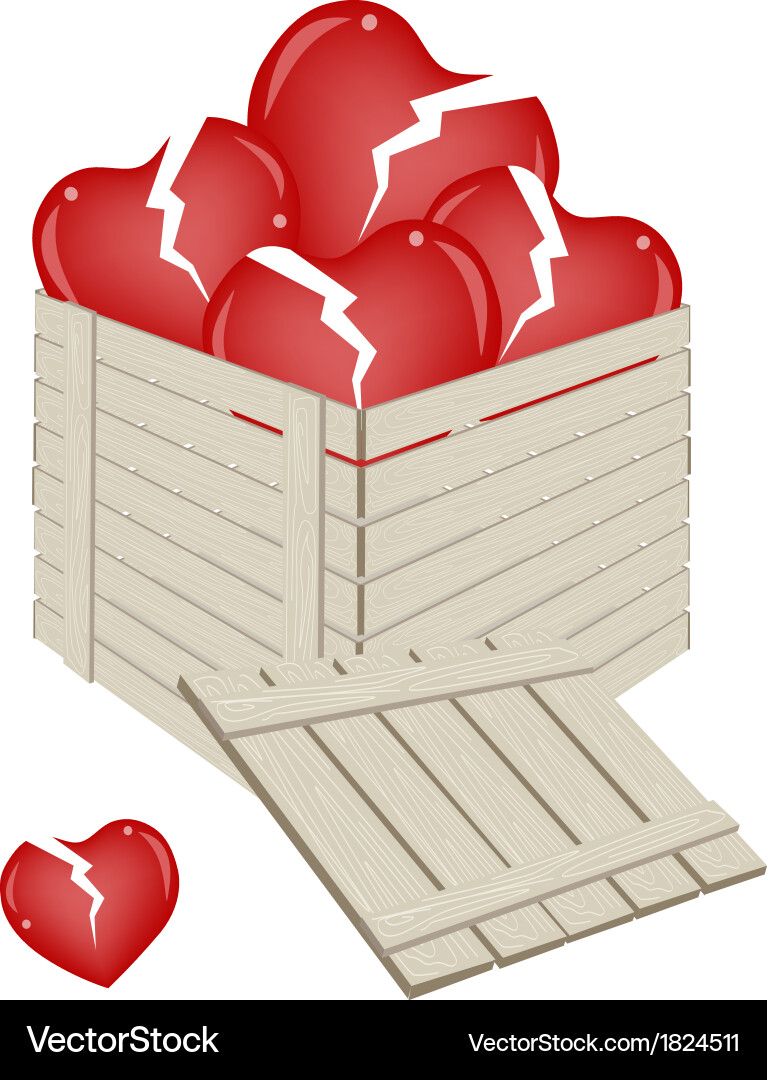 Broken hearts in a wooden cargo box Royalty Free Vector