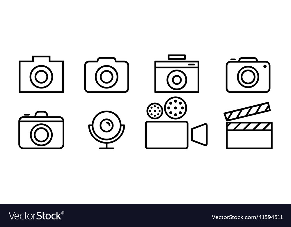 Camera icon set photo in outline Royalty Free Vector Image