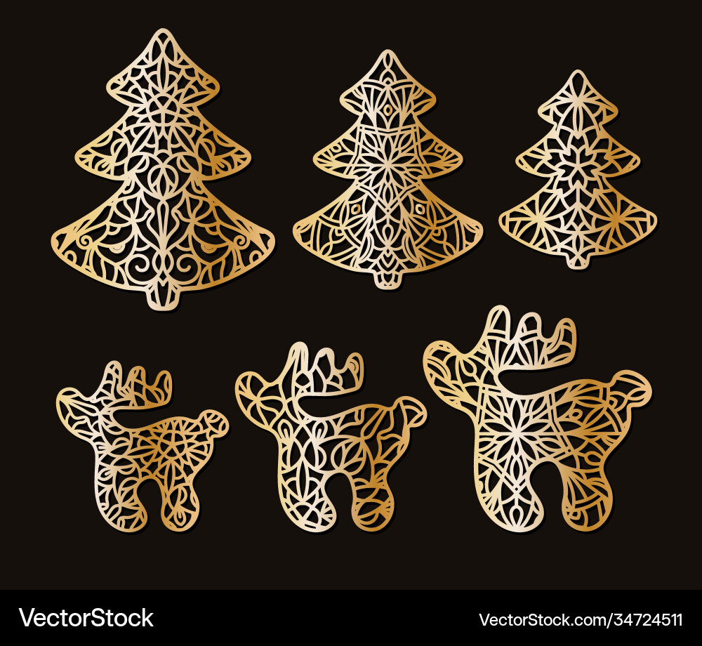 Carved openwork stylized reindeer and christmas Vector Image