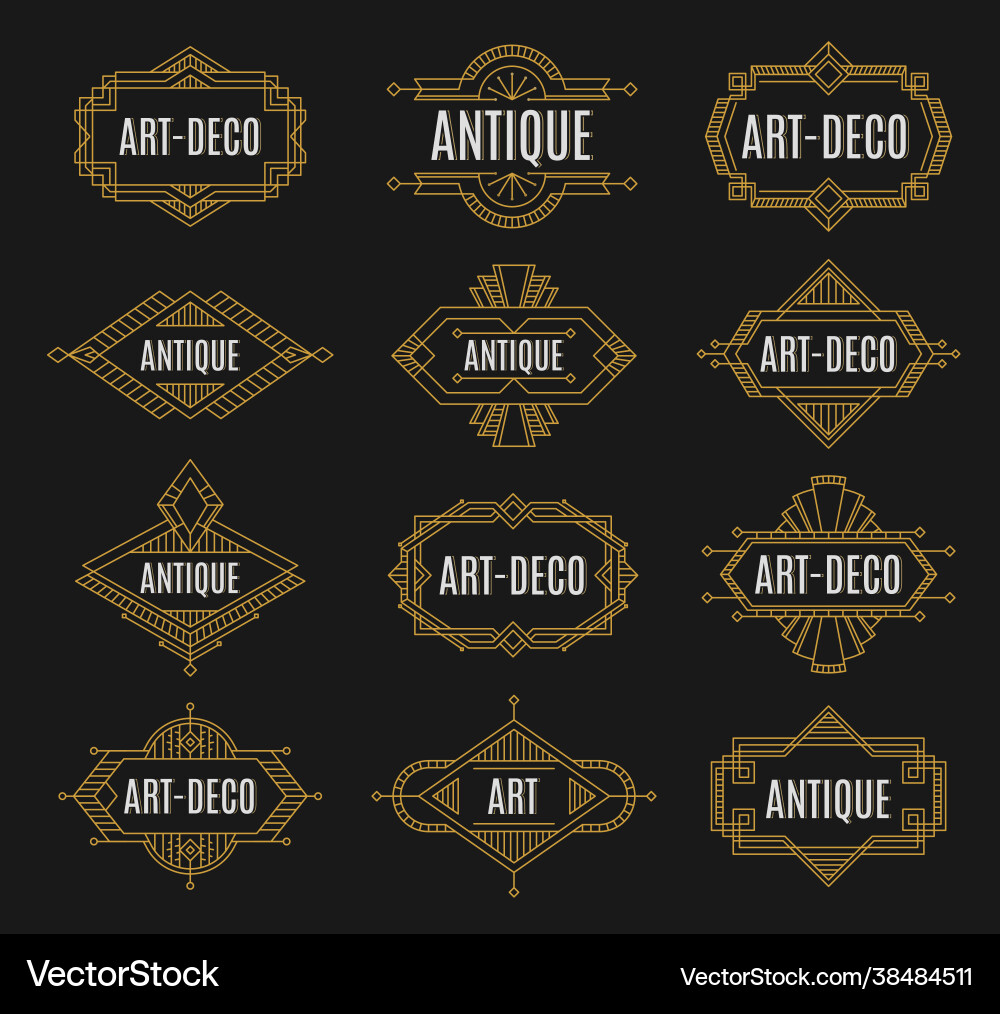 Collection art deco label with golden frame Vector Image