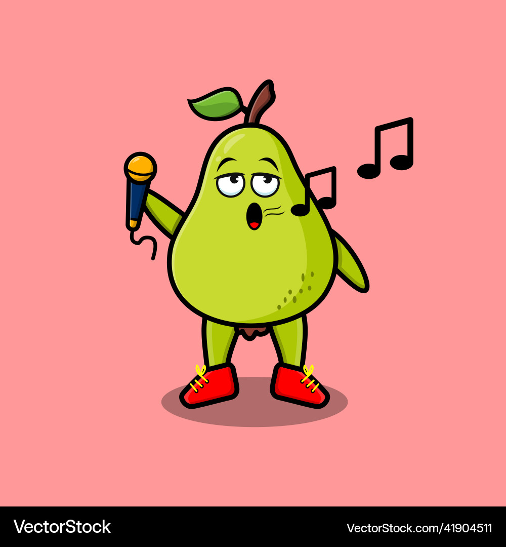 Cute cartoon pear fruit singer holding mic Vector Image