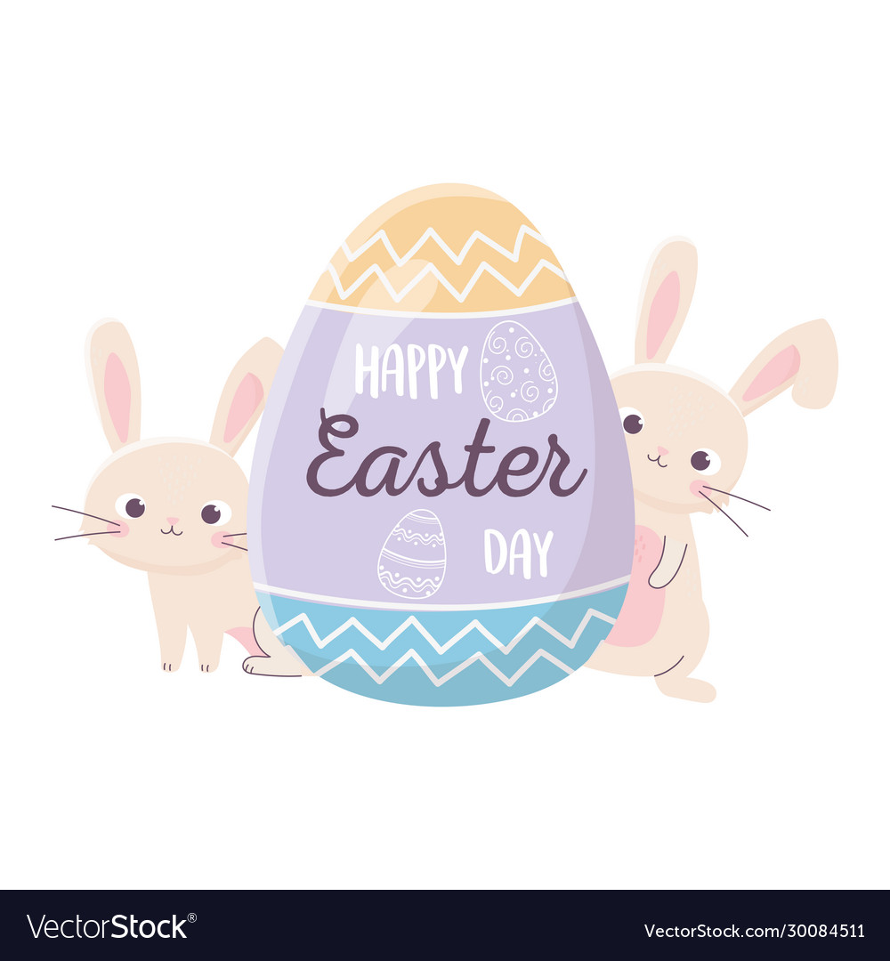 Happy easter rabbits with lettering in egg Vector Image