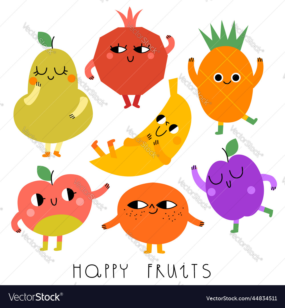 Happy fruits Royalty Free Vector Image - VectorStock