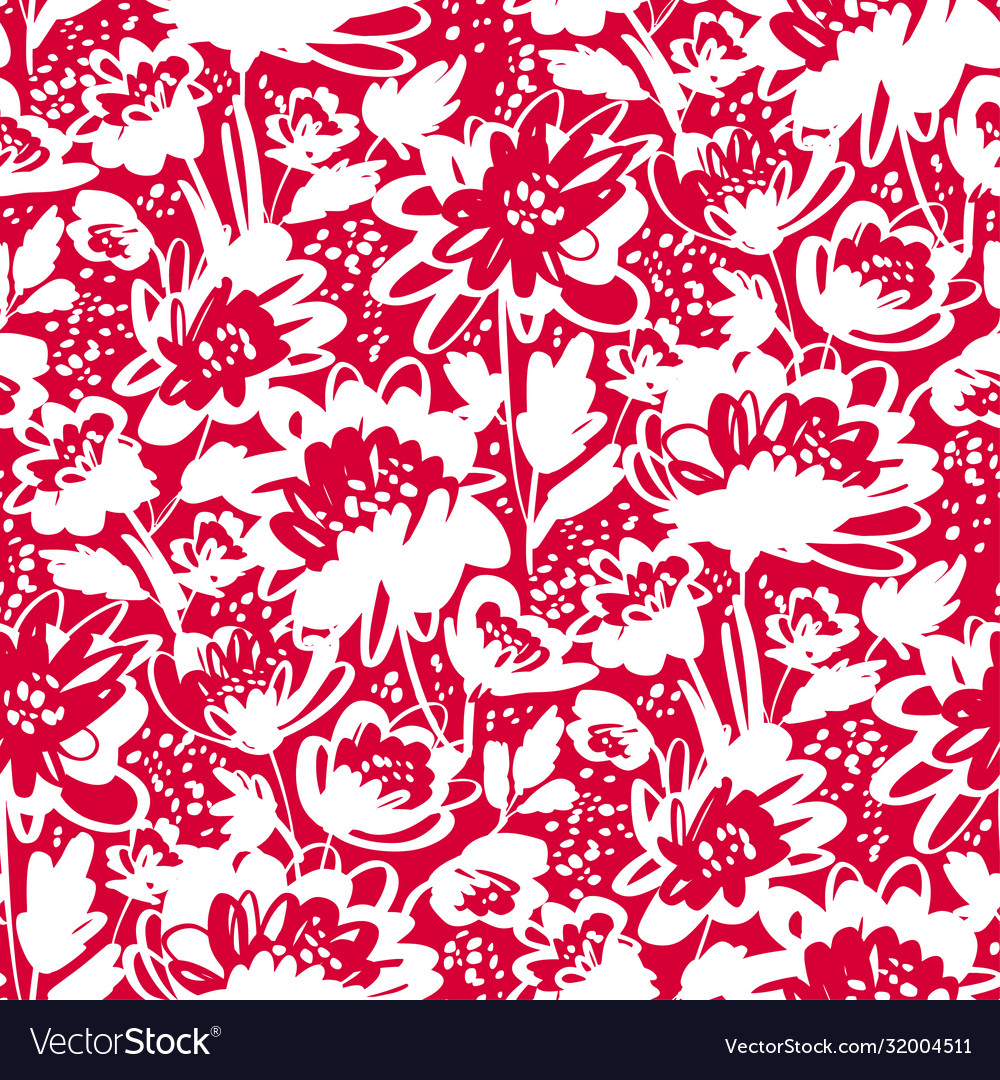 One-color hand drawn floral seamless pattern Vector Image