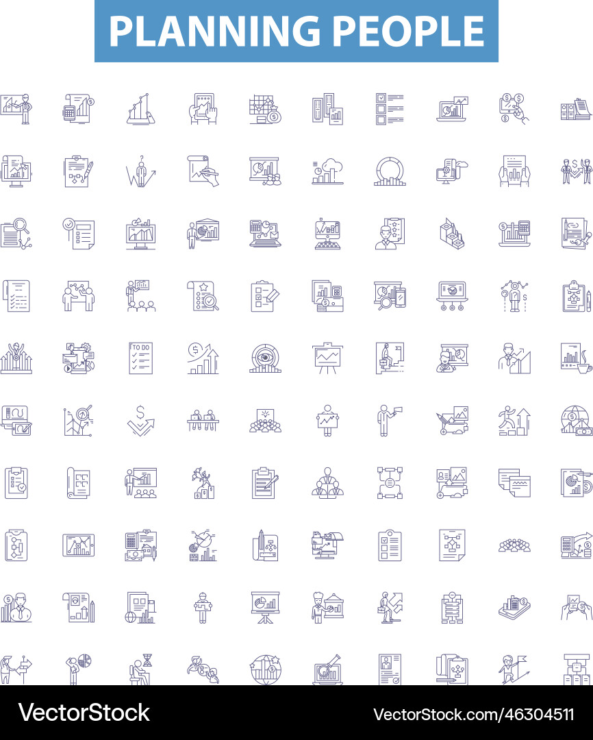Planning people line icons signs set scheduling Vector Image