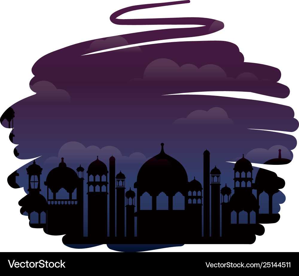 Ramadan kareem mosque building with landscape Vector Image