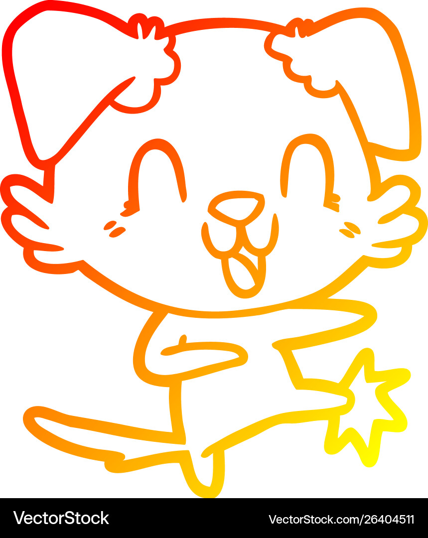 Warm gradient line drawing laughing cartoon dog Vector Image