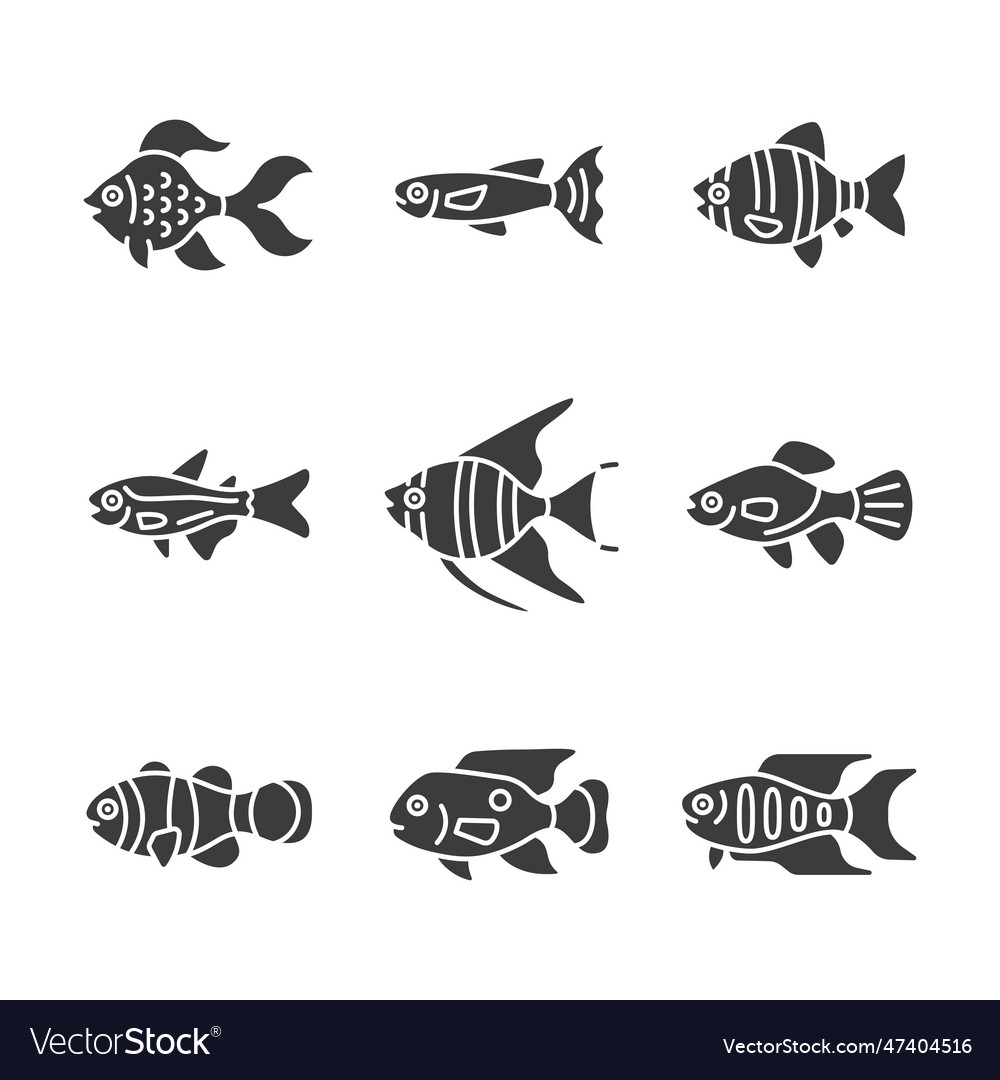 Aquarium fish glyph icon set tropical fish sign Vector Image Aquarium fish glyph icon set tropical fish sign Vector Image