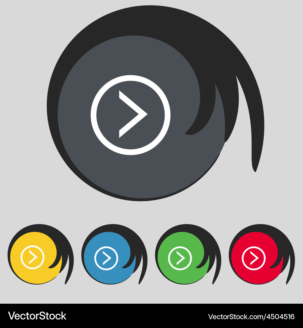 Arrow right next icon sign symbol on five colored Vector Image