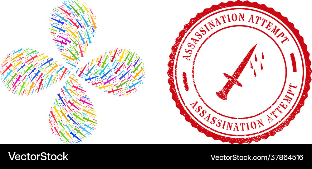 Assassination attempt textured stamp and blood Vector Image