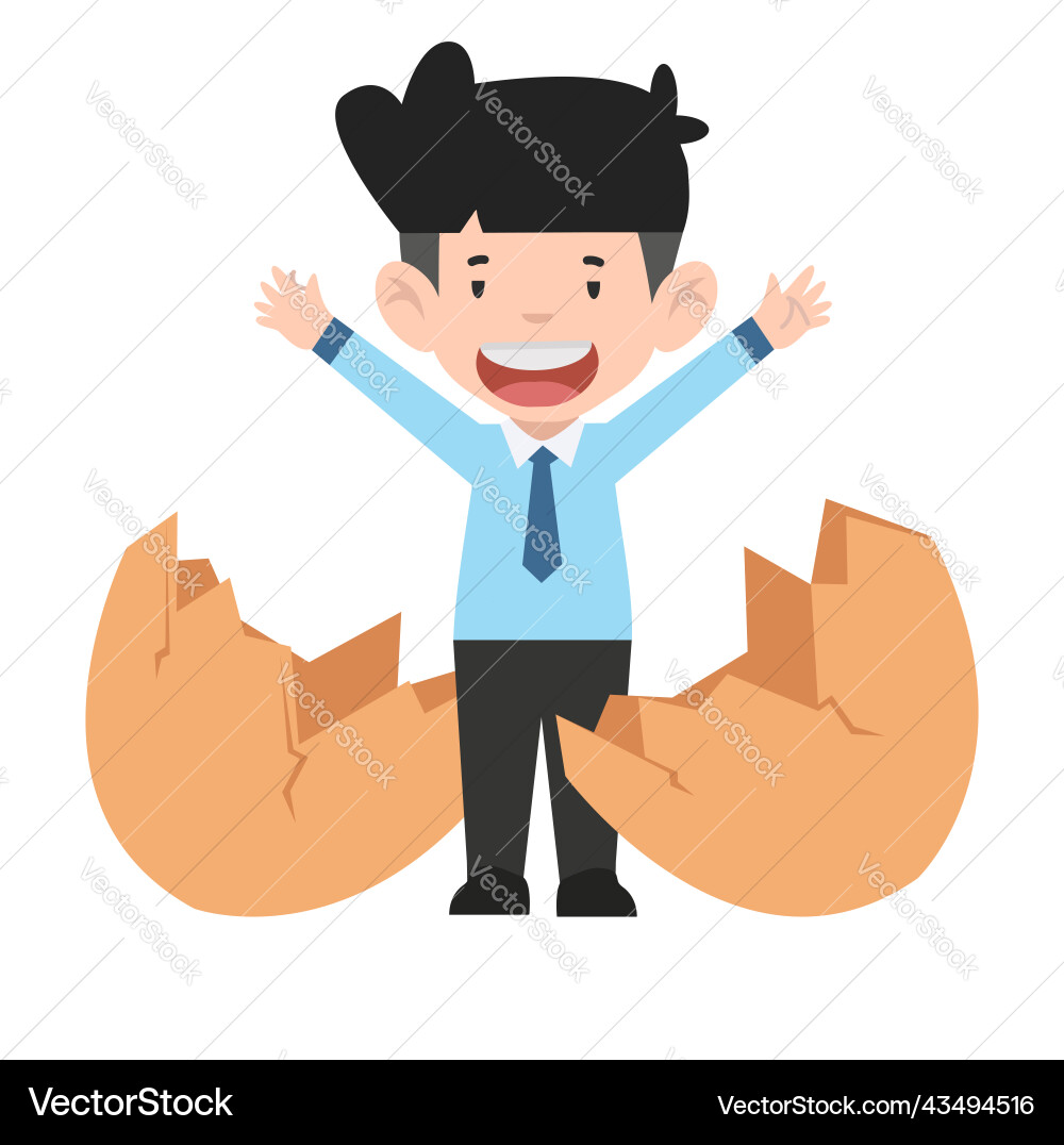 Businessman breaking out of an eggshell Royalty Free Vector