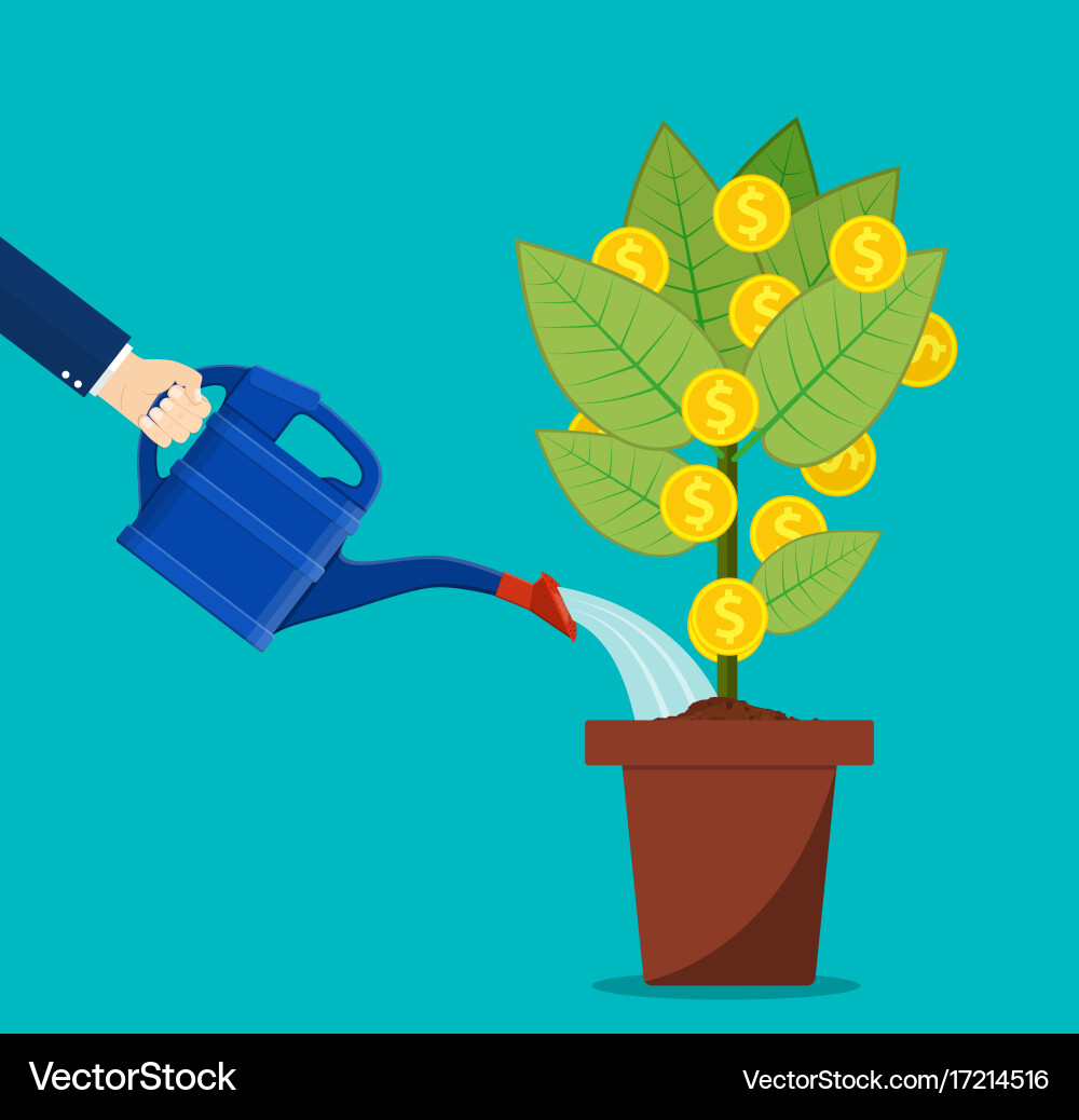 Businessman hand watering money tree Royalty Free Vector