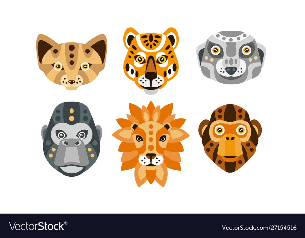 Collection animal heads with tribal ethnic Vector Image