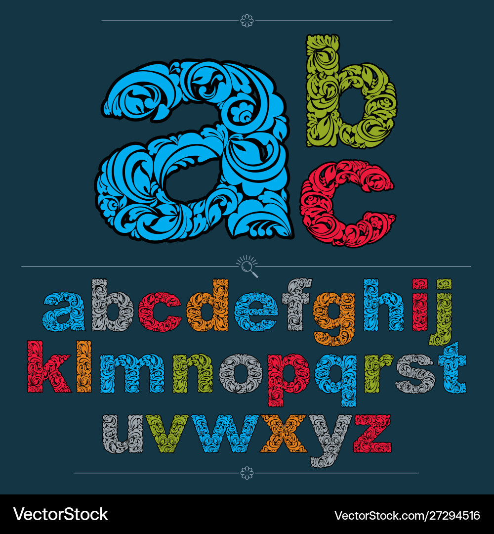 Floral font hand-drawn lowercase alphabet letters Vector Image