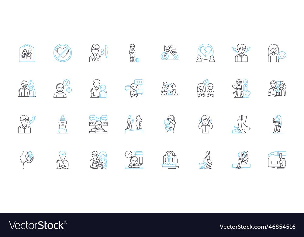 Human behavior linear icons set emotions Vector Image