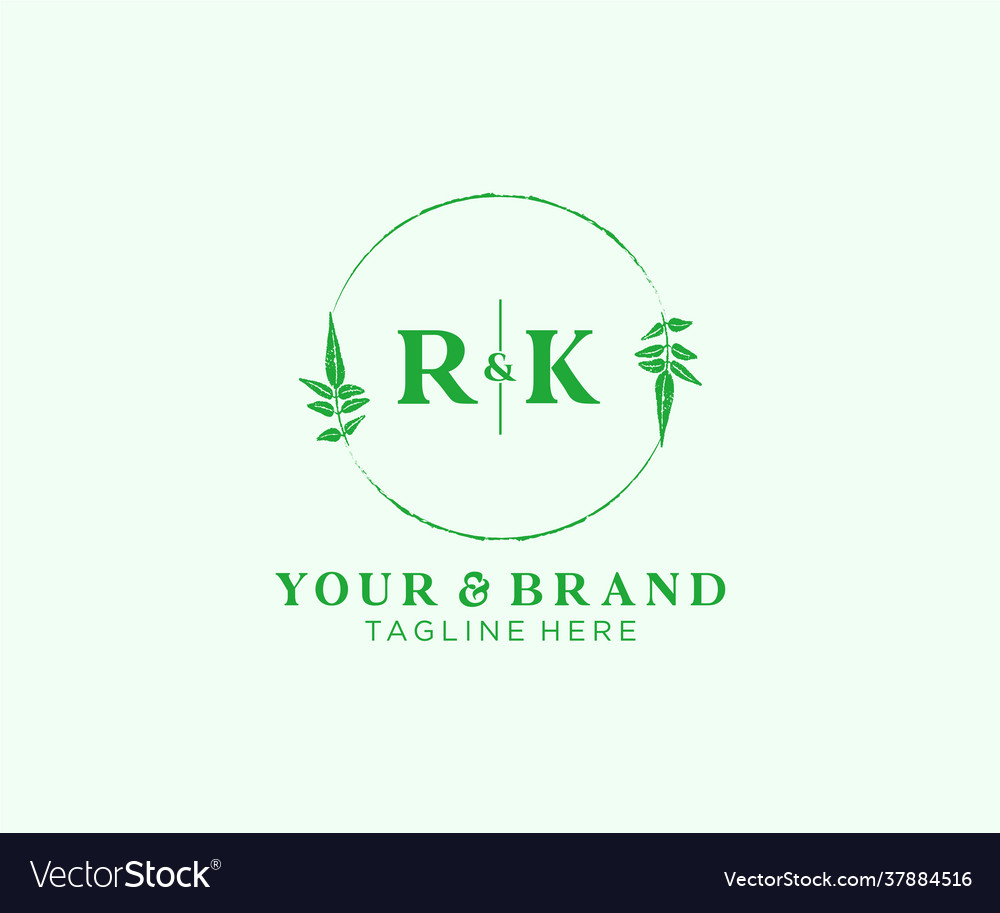 Initial rk letters floral frames botanical Vector Image