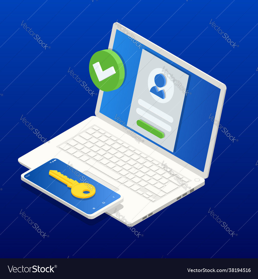 Isometric two steps authentication on computer Vector Image