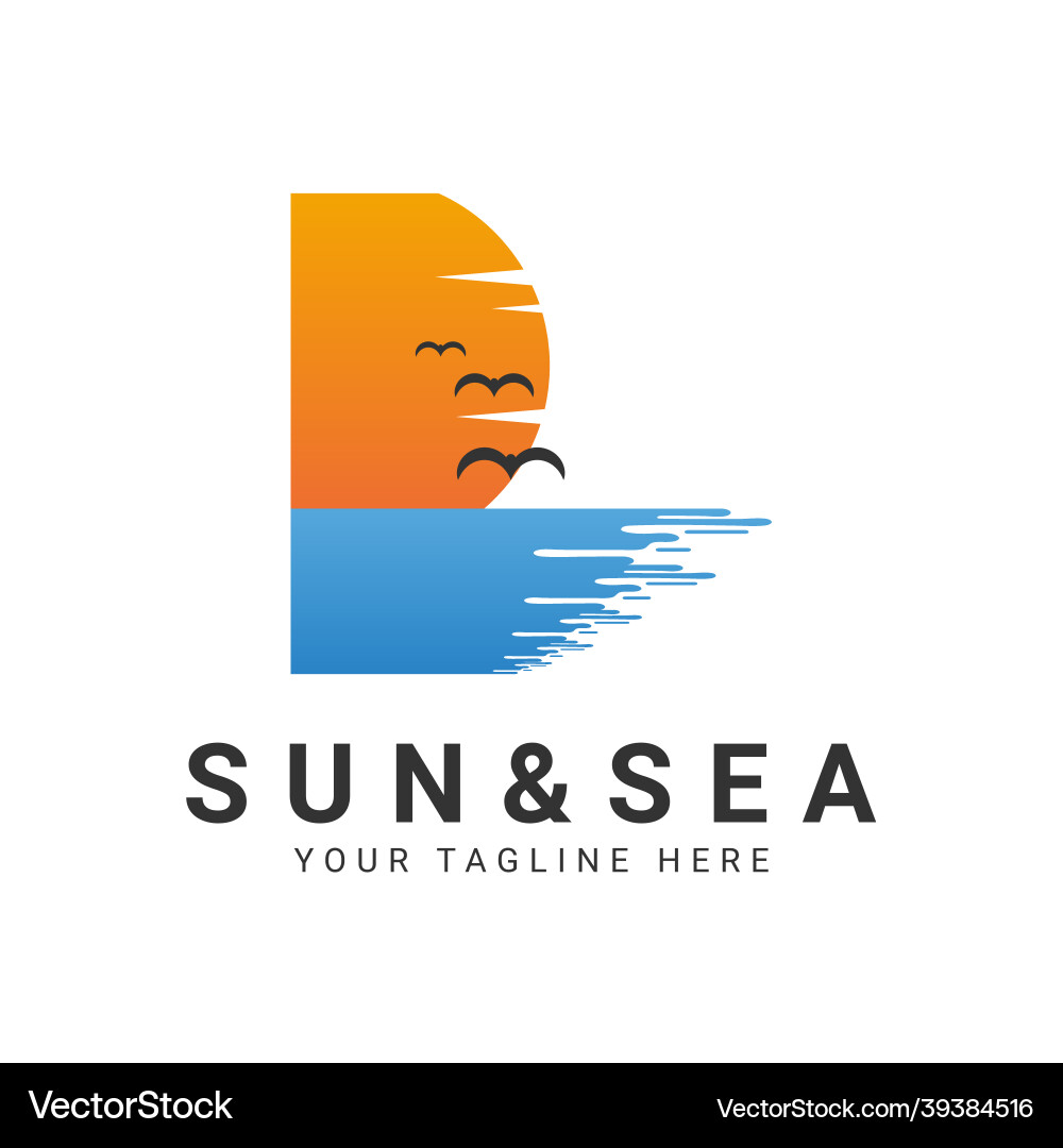 Logo design template sun and sea sign Royalty Free Vector