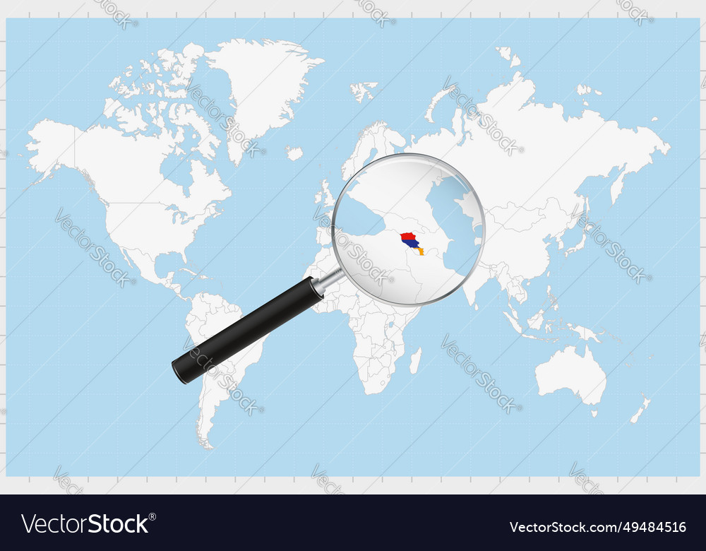 Magnifying glass showing a map of armenia Vector Image