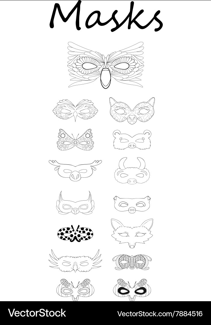 Set of line drawing masks Royalty Free Vector Image