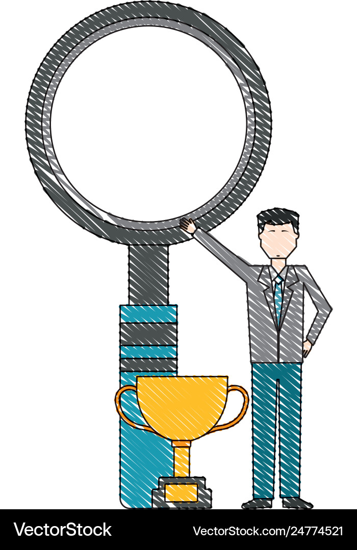 Businessman with trophy and magnifying glass Vector Image