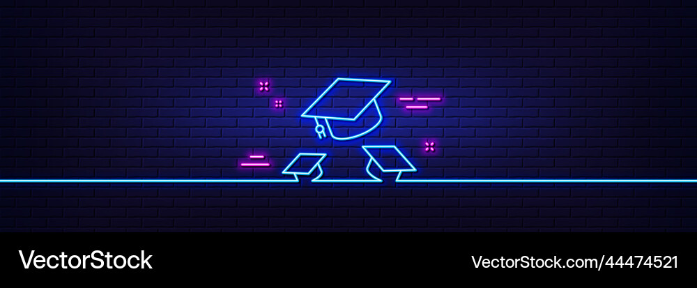 Graduation caps line icon education sign neon Vector Image