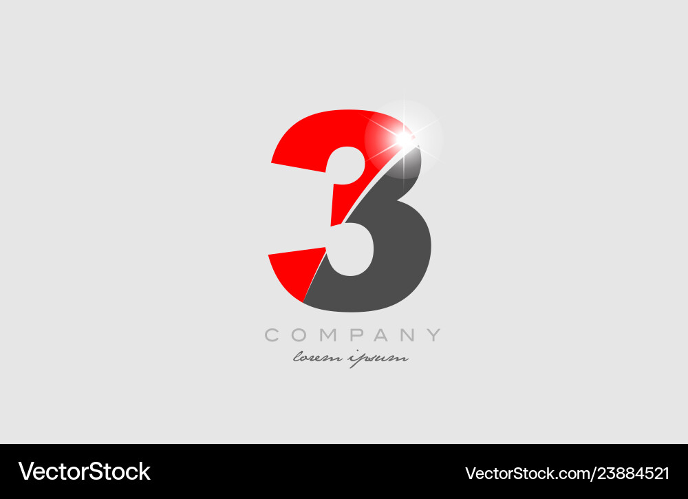 Number 3 in grey red color for logo icon design Vector Image