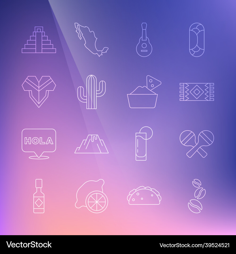 Set line coffee beans maracas mexican carpet Vector Image