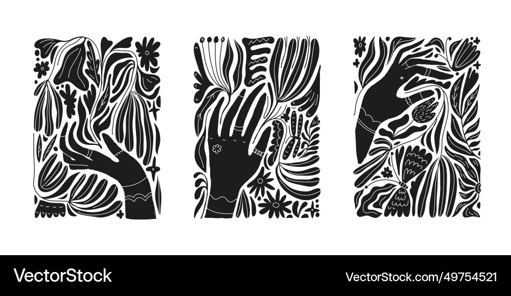 Set of black and white silhouette prints Vector Image