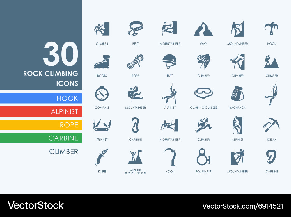 Set of rock climbing icons Royalty Free Vector Image