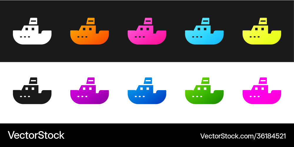 Set toy boat icon isolated on black and white Vector Image