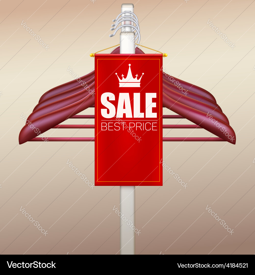 Wooden hangers with advertising label Royalty Free Vector