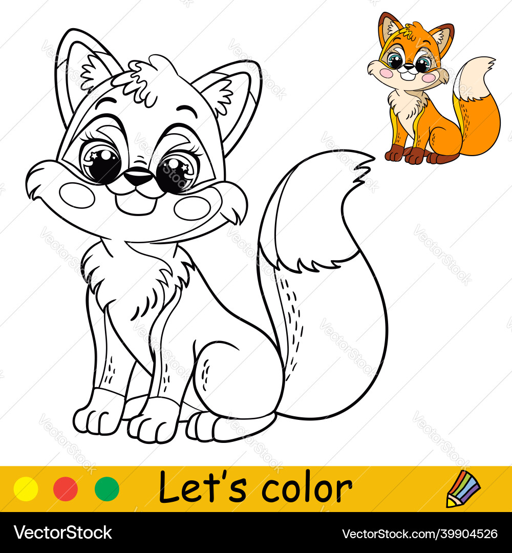 Cartoon cute and funny sitting fox coloring Vector Image