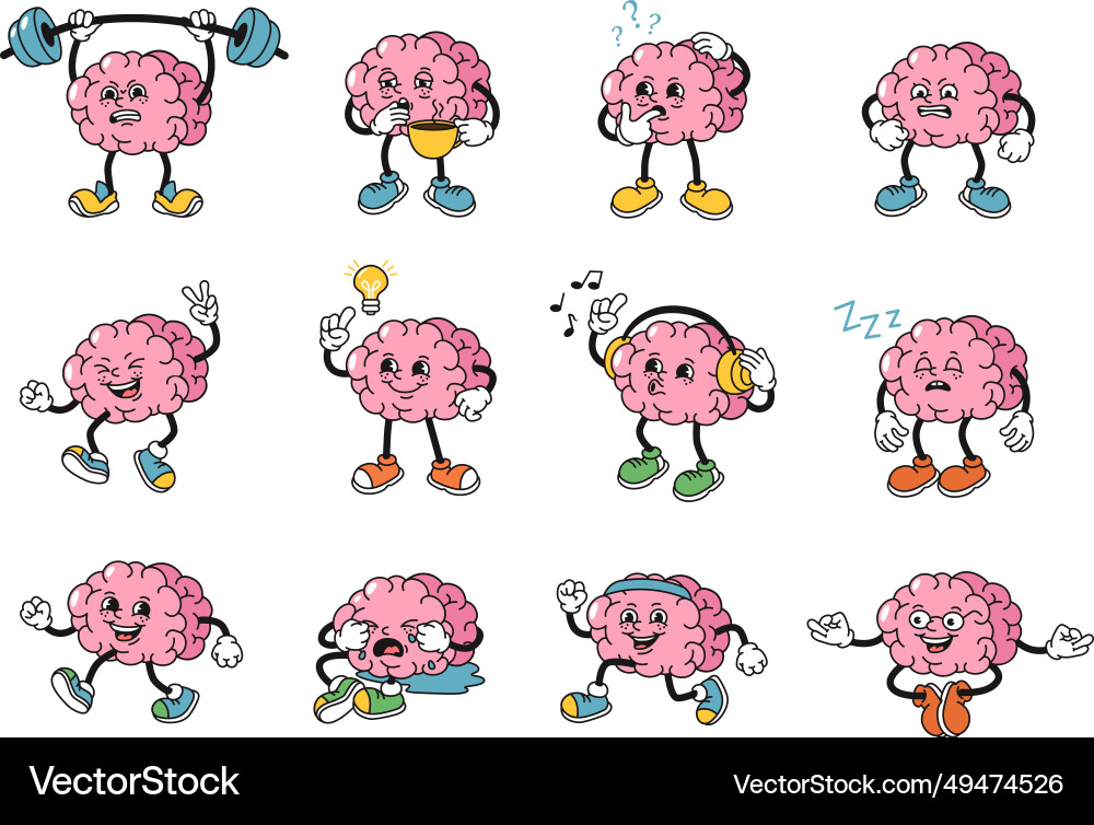 Cartoon human brains mascot strong memory brain Vector Image