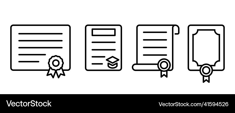 Certificate icon set outline diploma icon Vector Image
