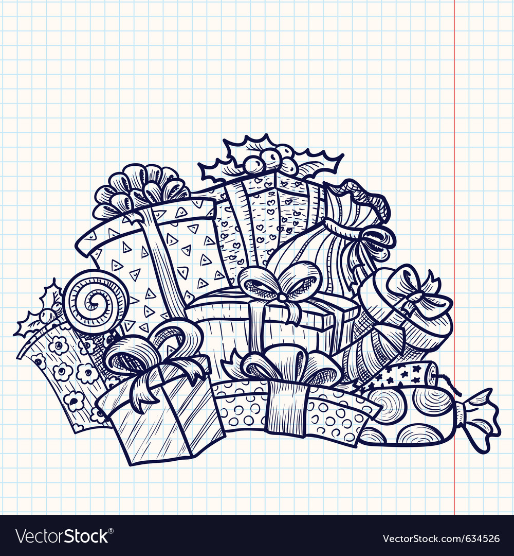 Doodle christmas gifts Royalty Free Vector Image