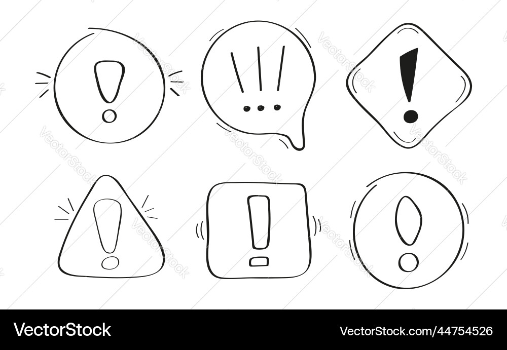 Exclamation mark in doodle style set of linear Vector Image
