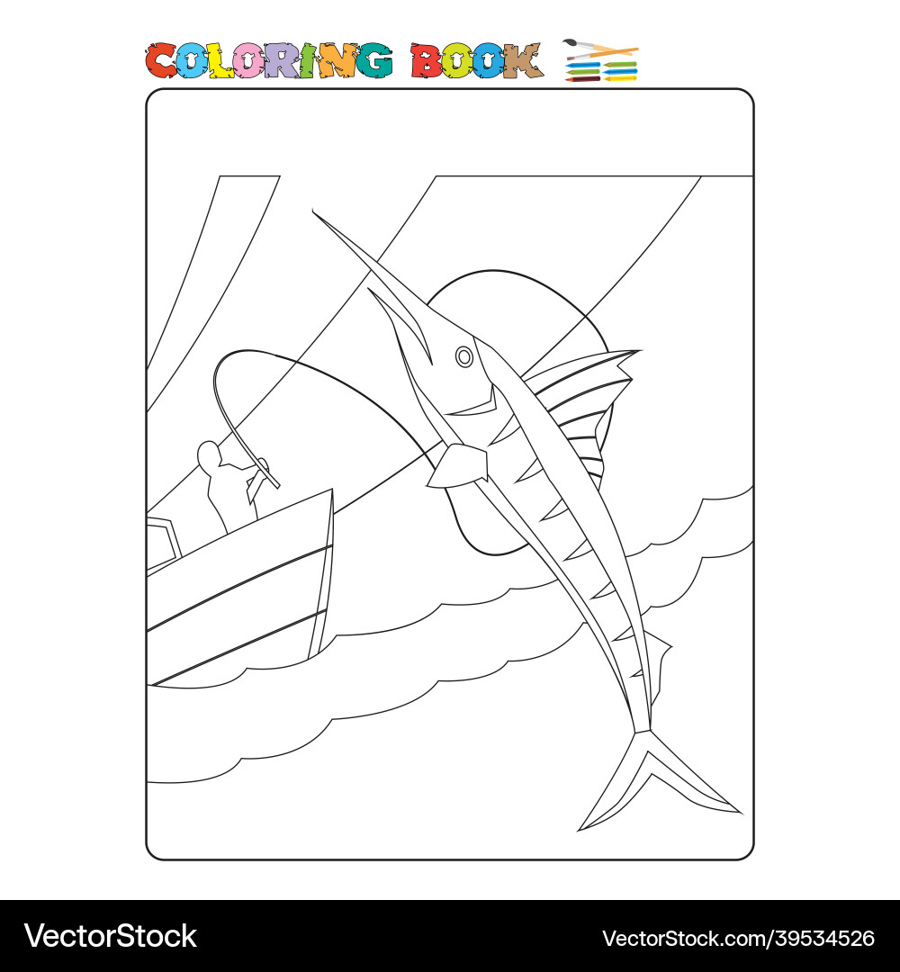 Fisherman coloring page for children Royalty Free Vector