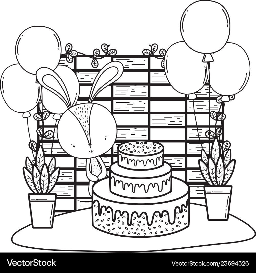 Rabbit with sweet cake and balloons Royalty Free Vector
