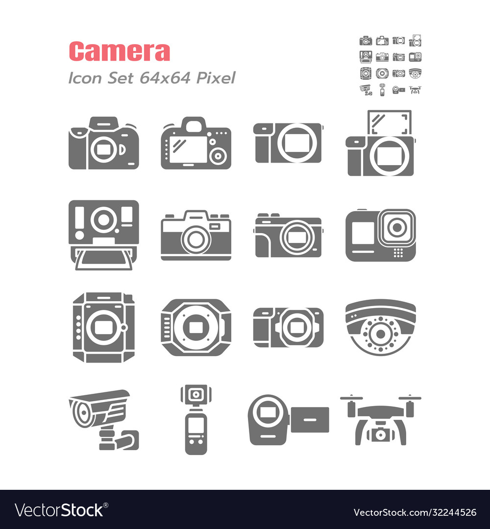 Simple set camera solid glyph icons Royalty Free Vector