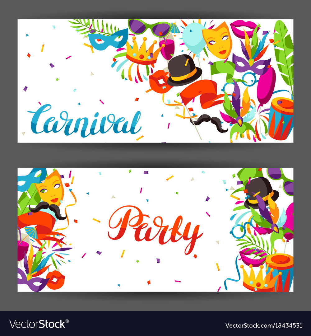 Carnival party banners with celebration icons Vector Image