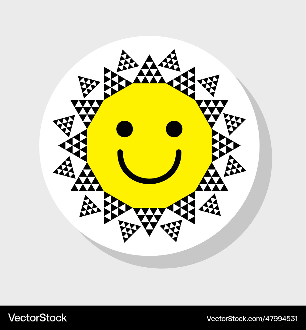 Circle detail triangle style sun sticker on gray Vector Image