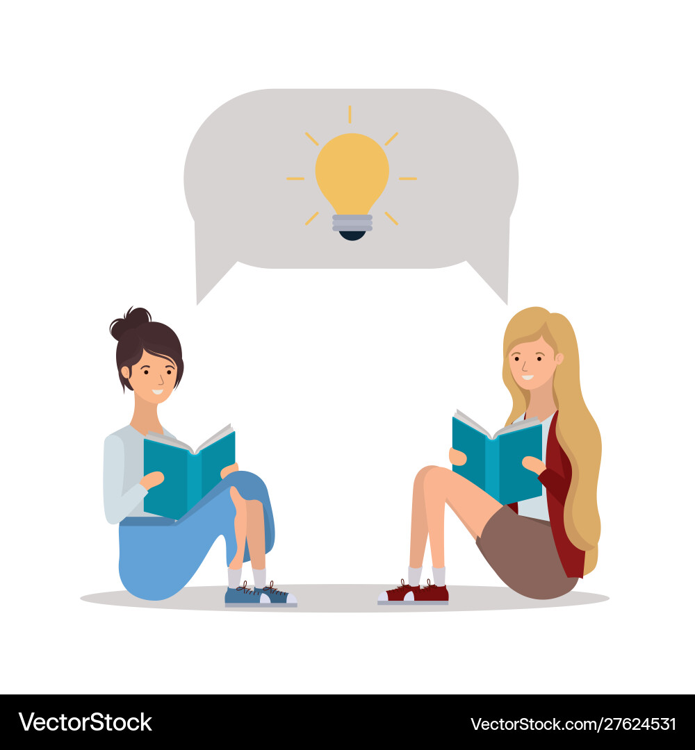 Group students girls reading books Royalty Free Vector Image