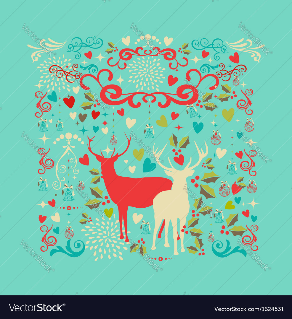 Merry Christmas reindeer shape and love icons Vector Image